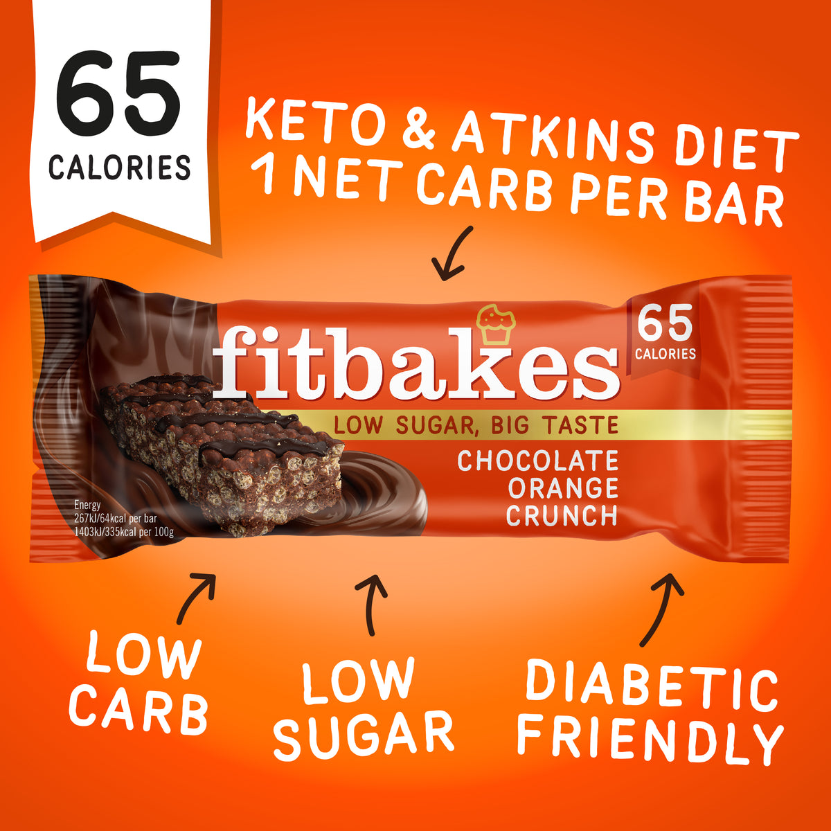 Chocolate Orange Low Calorie Crunch bar - 65 Calories, Crunchy, Keto ...
